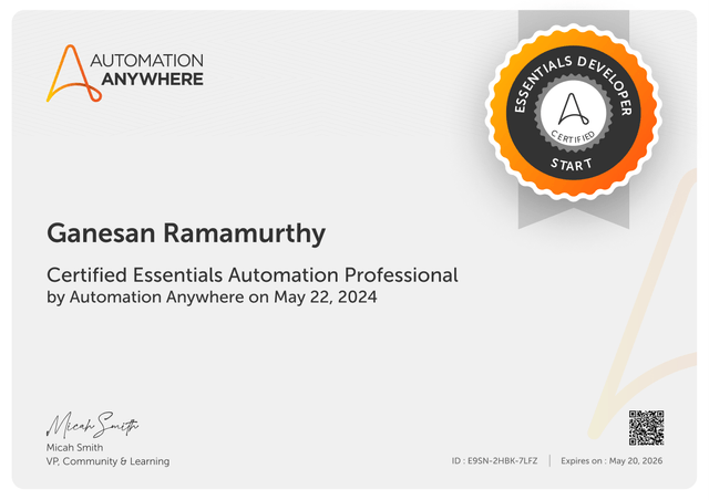 Essentials Certification | Intelligent Automation Certifications | Automation Anywhere University
